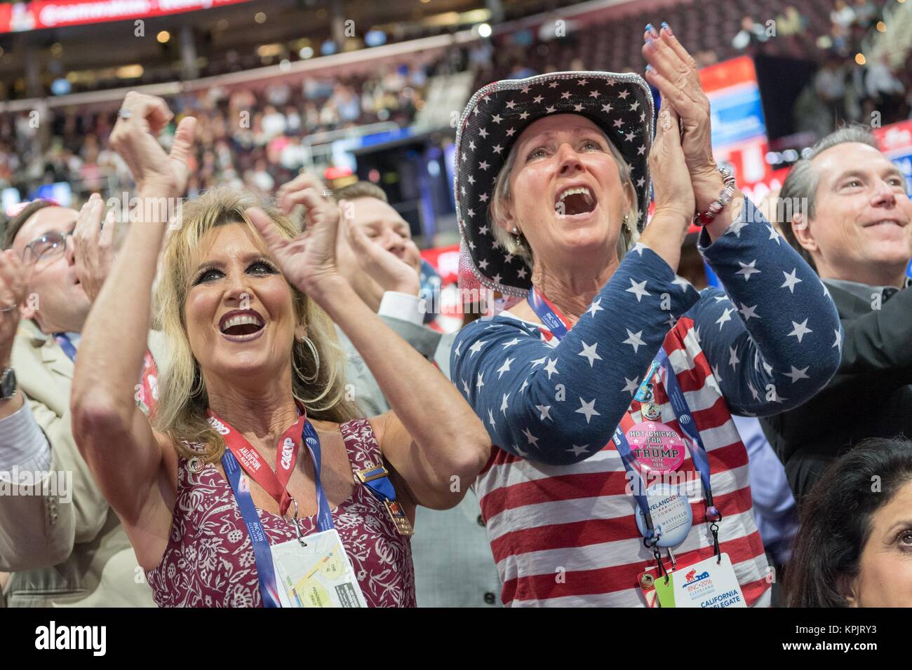 Delegates celebrate the nomination of Donald Trump during the second ...