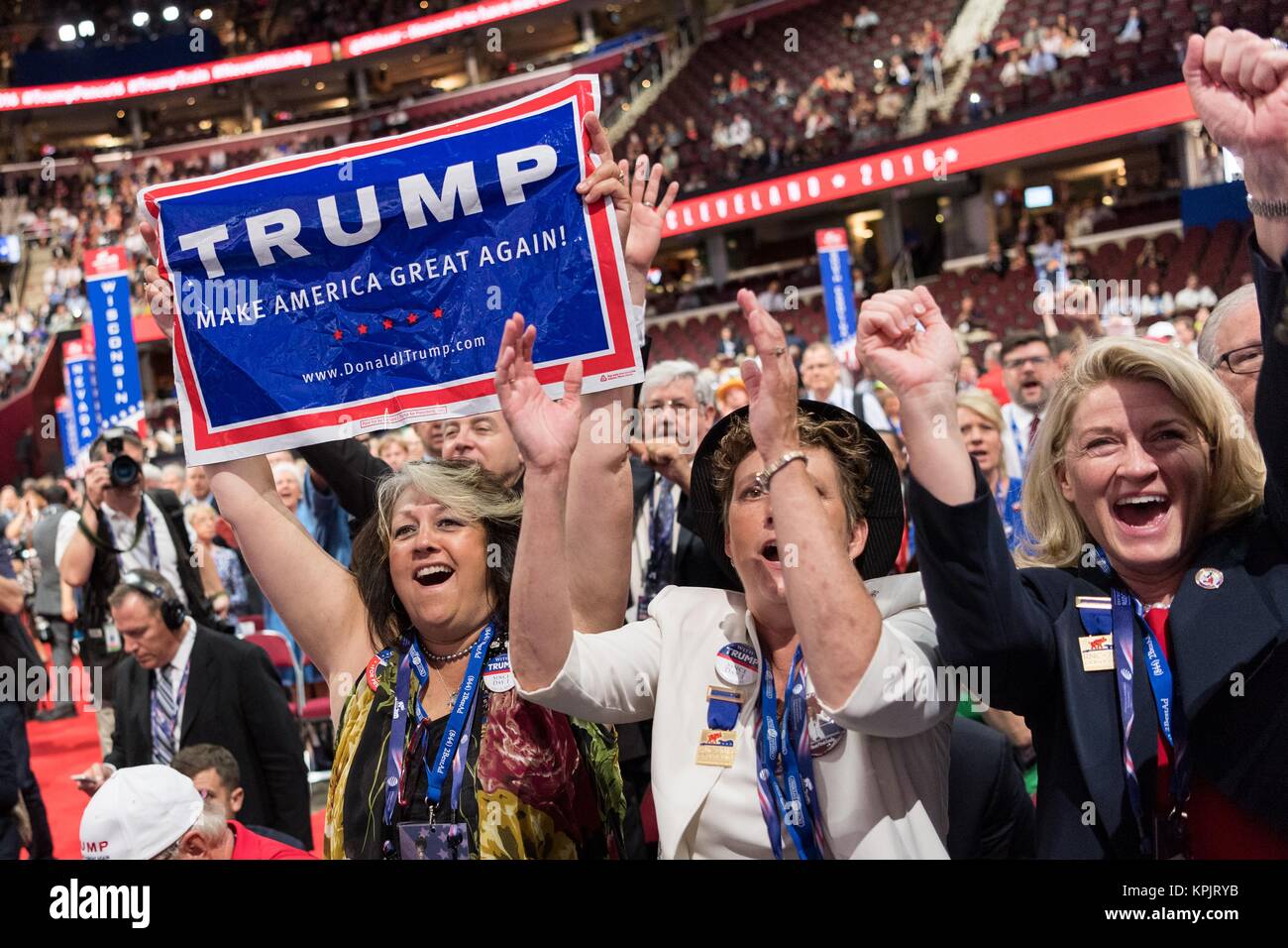 Delegates celebrate the nomination of Donald Trump during the second ...