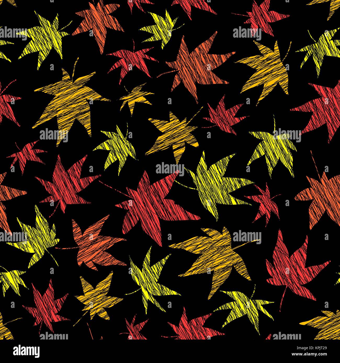 Seamless pattern with scratched maple leaves. Vivid colors. Autumn ...