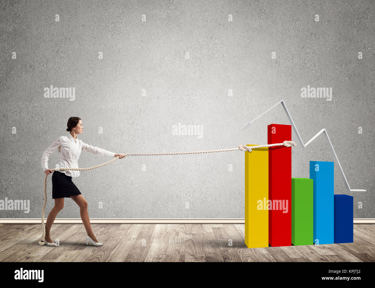 Young woman outdoors and growing graph presenting growth progress Stock ...