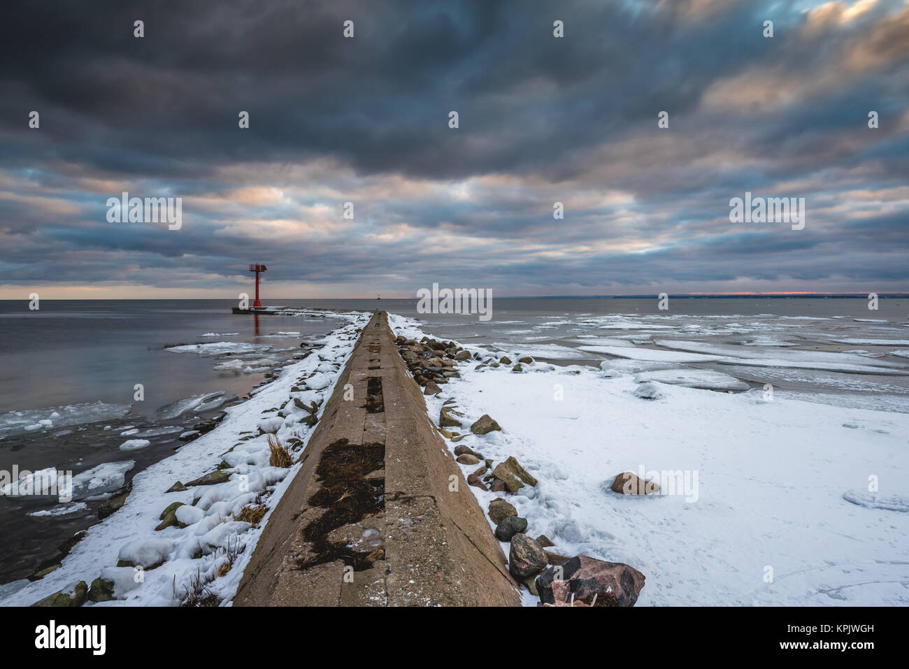 Lighthouse in port of Jastarnia in winter time. Hel Peninsula. Poland ...
