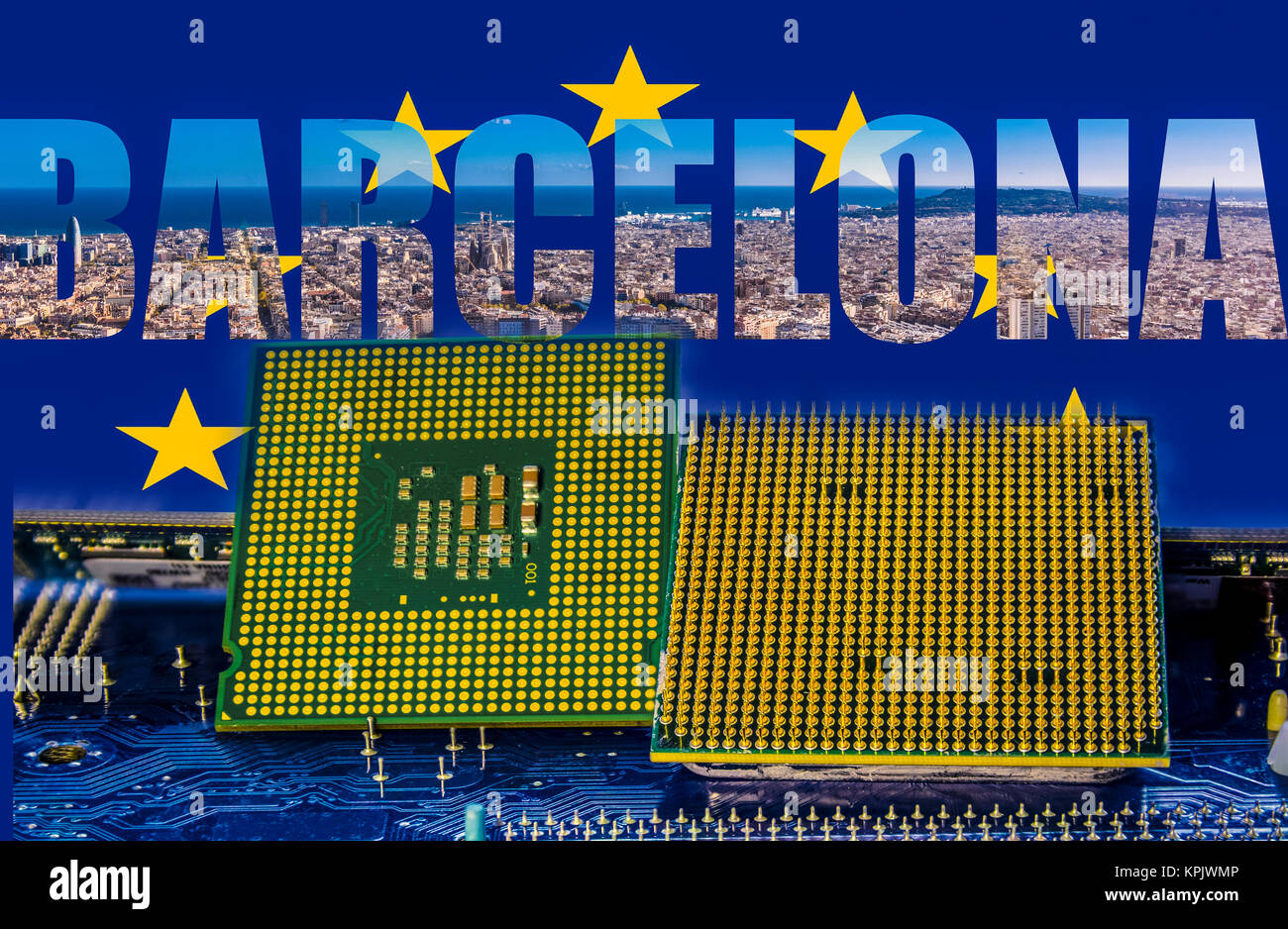 EuroHPC and Barcelona Supercomputing center and CPU concept.EuroHPC is ...