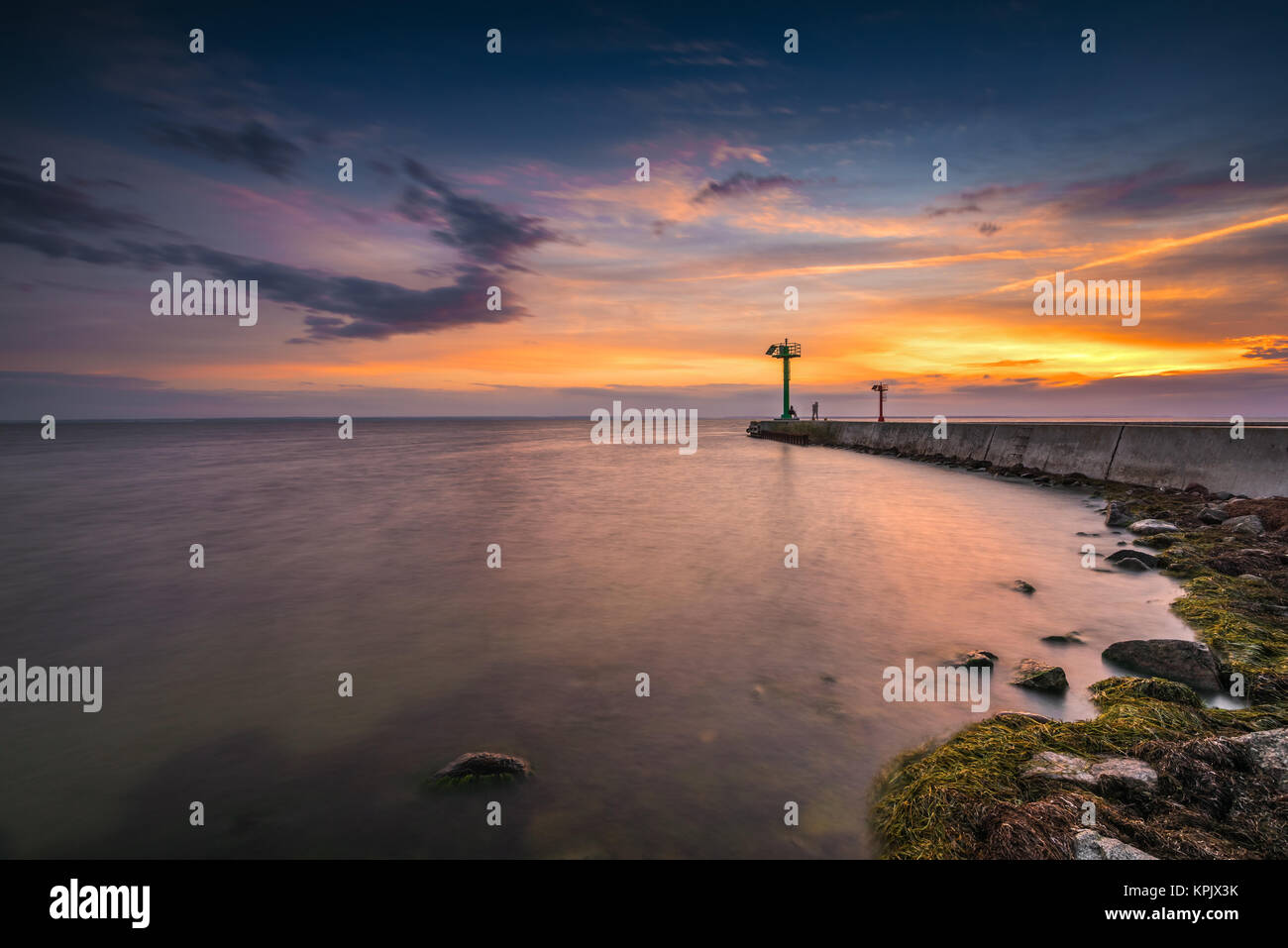 Lighthouse in port of Jastarnia at sunset time. Hel Peninsula. Poland ...