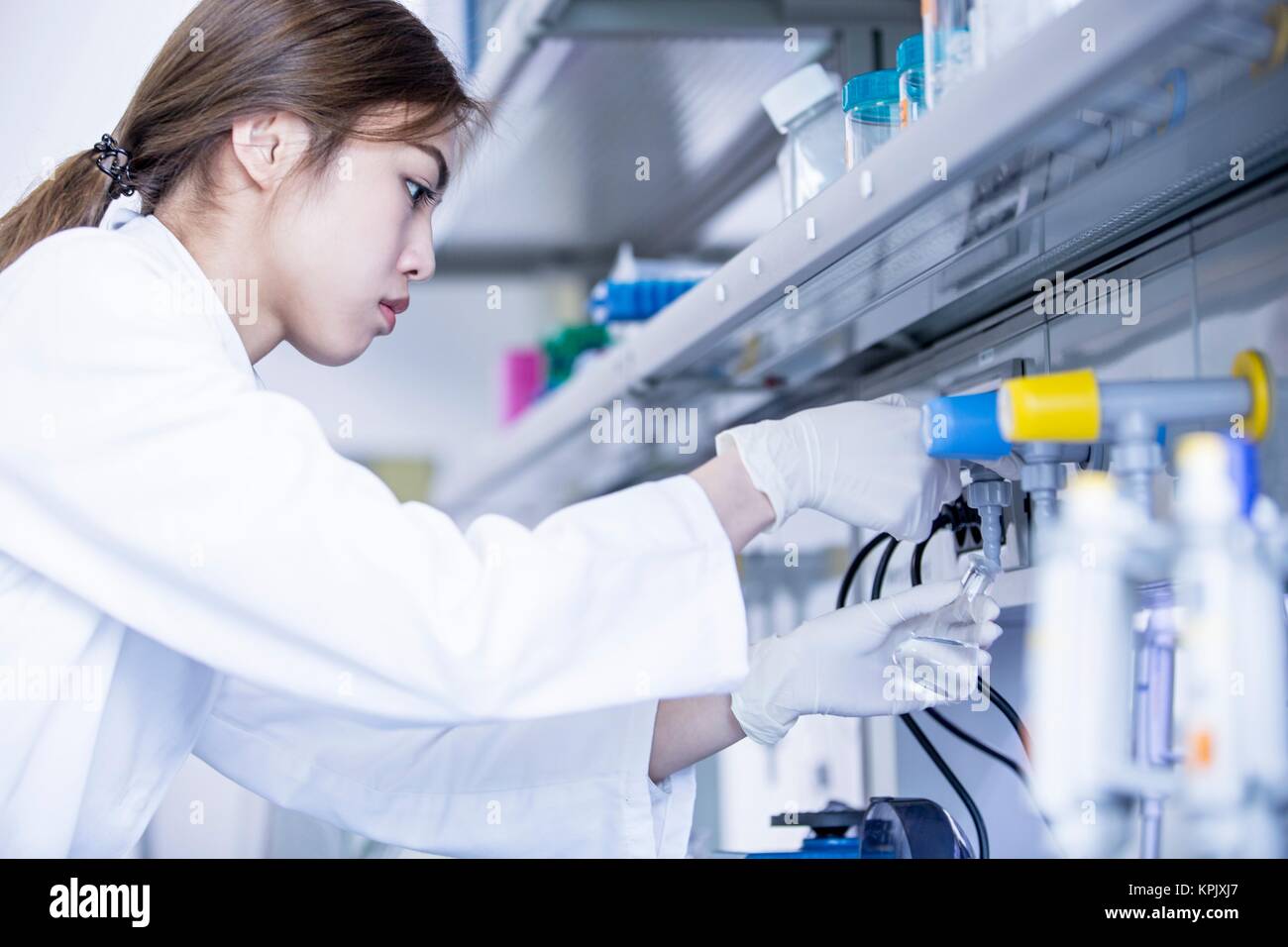 Female laboratory assistant using tap Stock Photo - Alamy