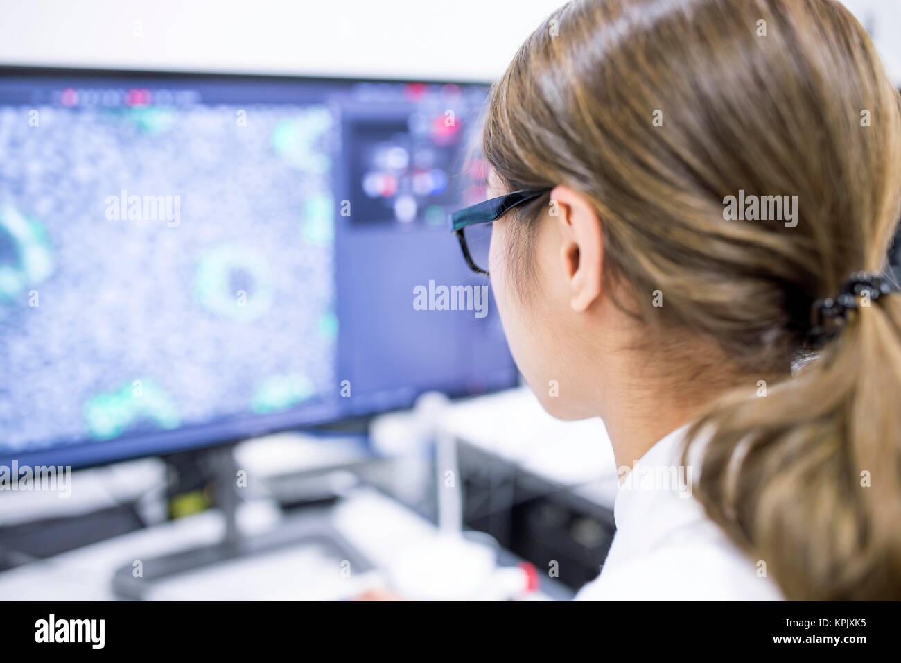 Female scientist using computer, close up Stock Photo - Alamy