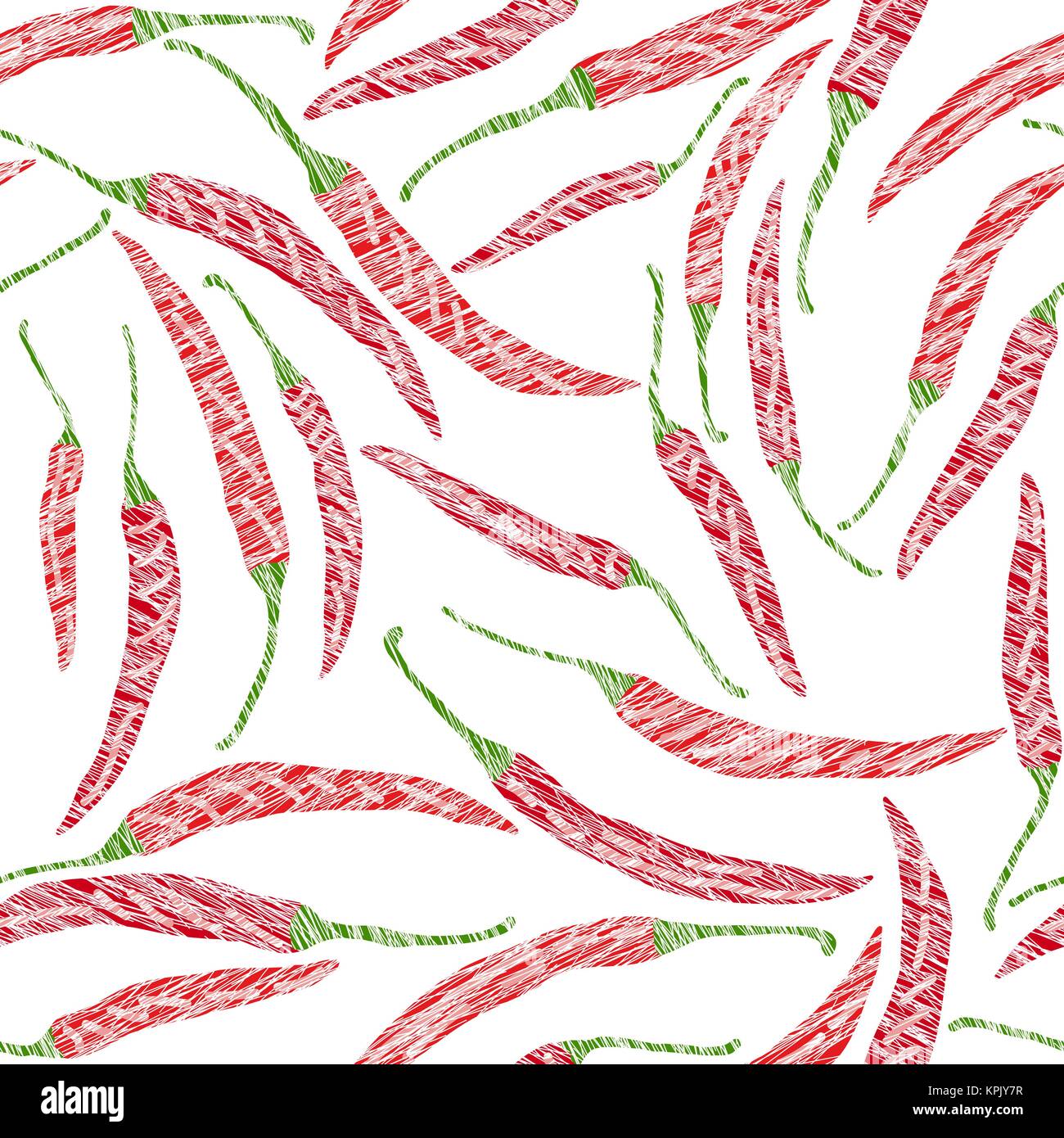 Red hot chili peppers. Scratched texture. Seamless pattern. Summer ...