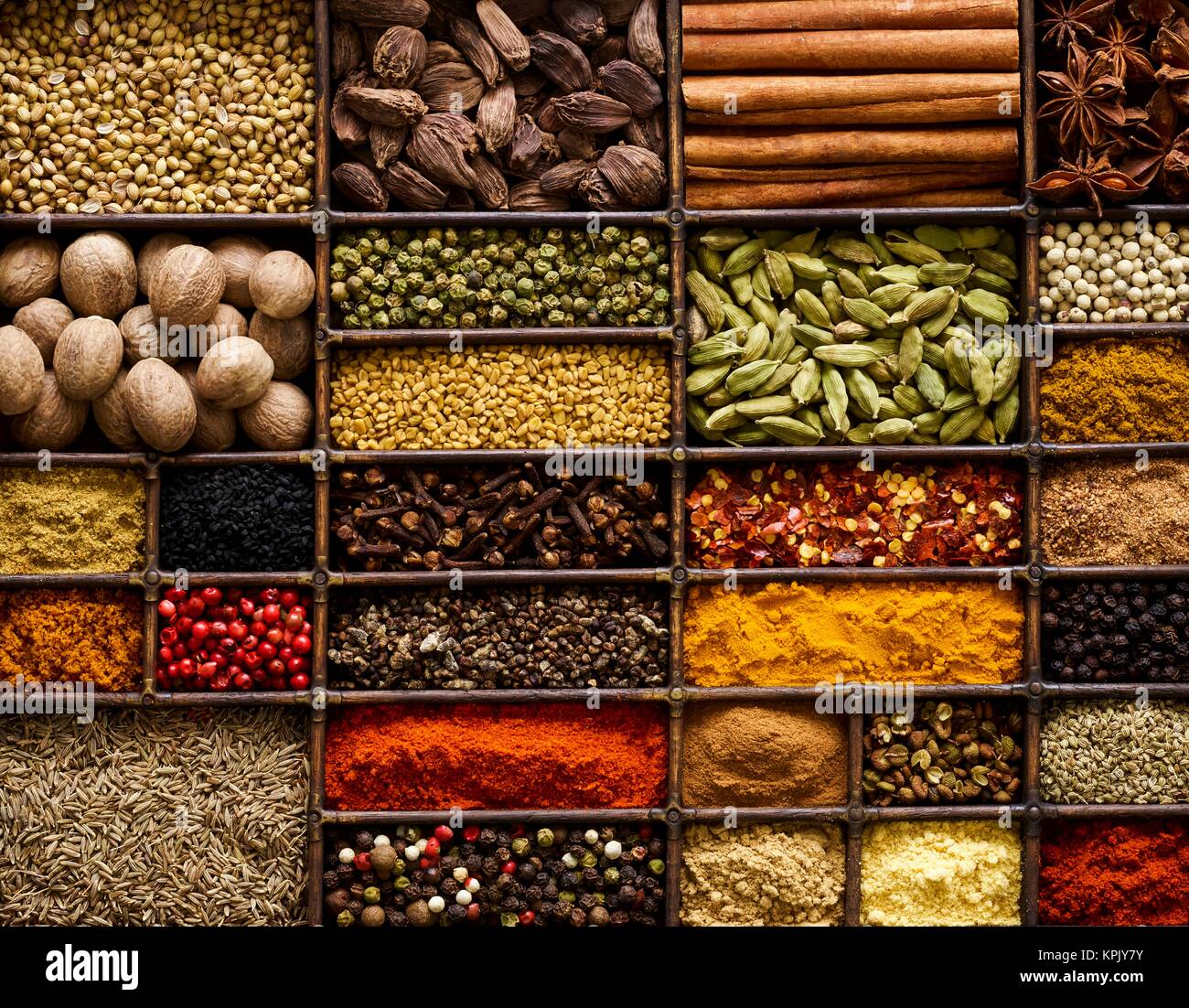 Selection of dried spices in tray Stock Photo - Alamy