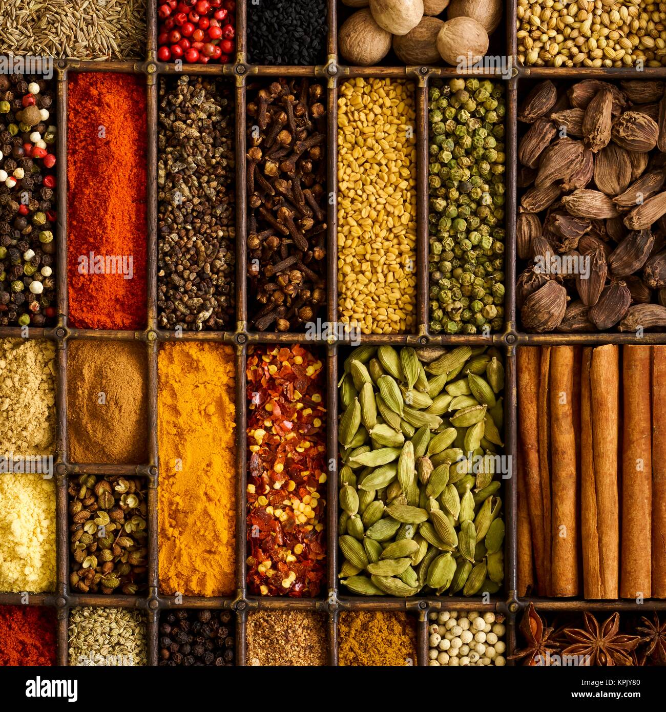 Selection of dried spices in tray Stock Photo - Alamy