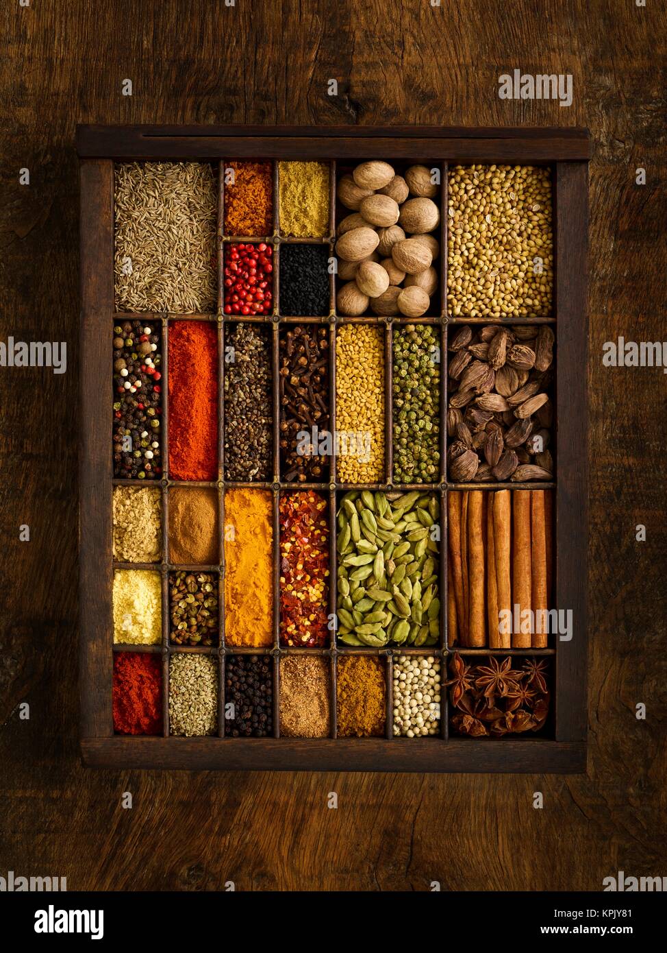 Selection of dried spices in tray Stock Photo - Alamy