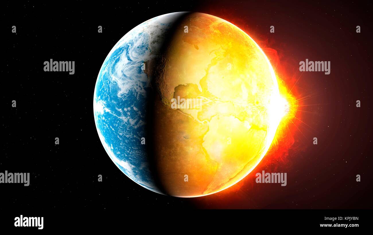 Illustration of the Earth heating up. This could represent the planet’s ...