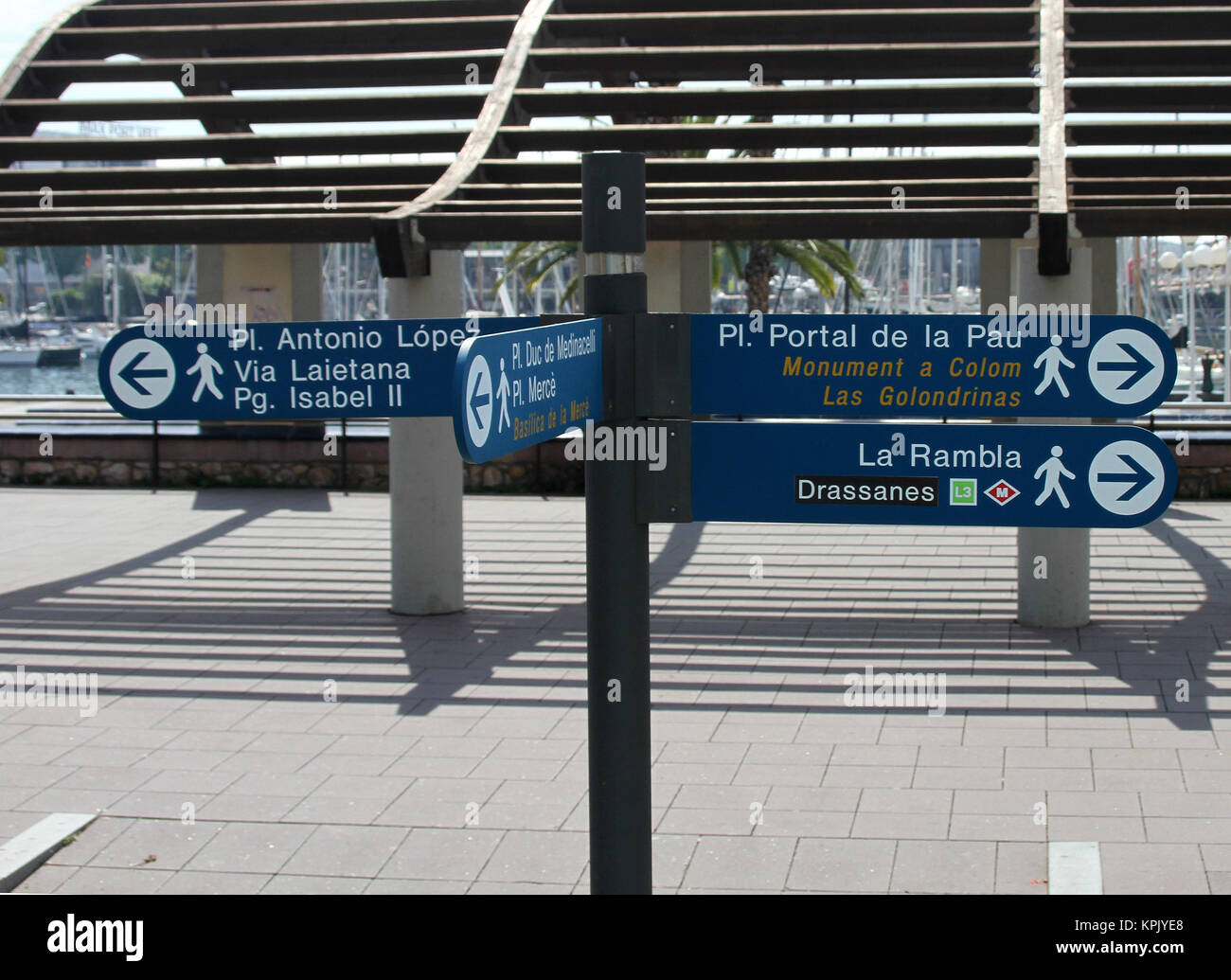 Direction pointing signs, Barcelona, Spain Stock Photo - Alamy