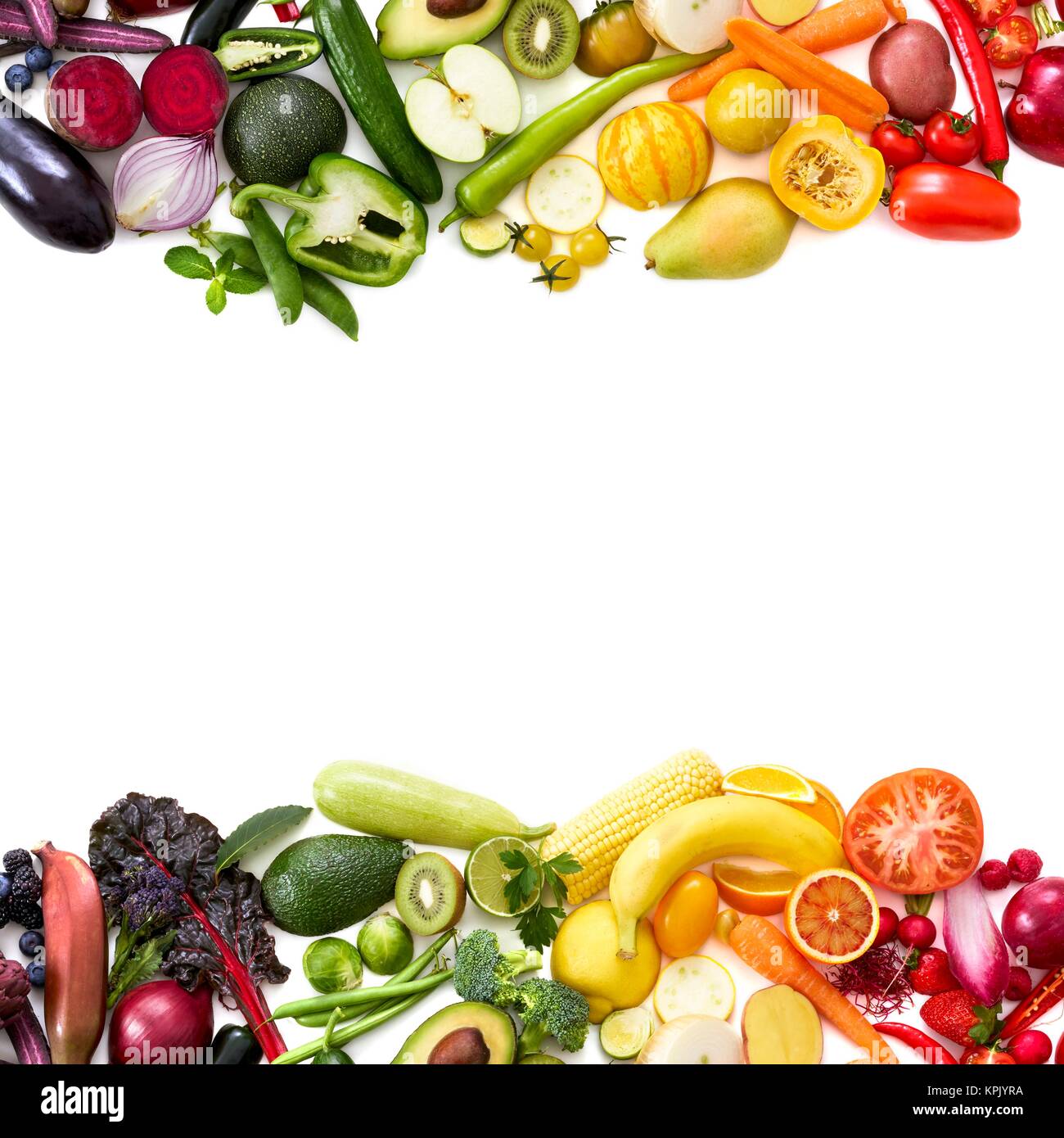 Colourful fresh produce against a white background Stock Photo - Alamy