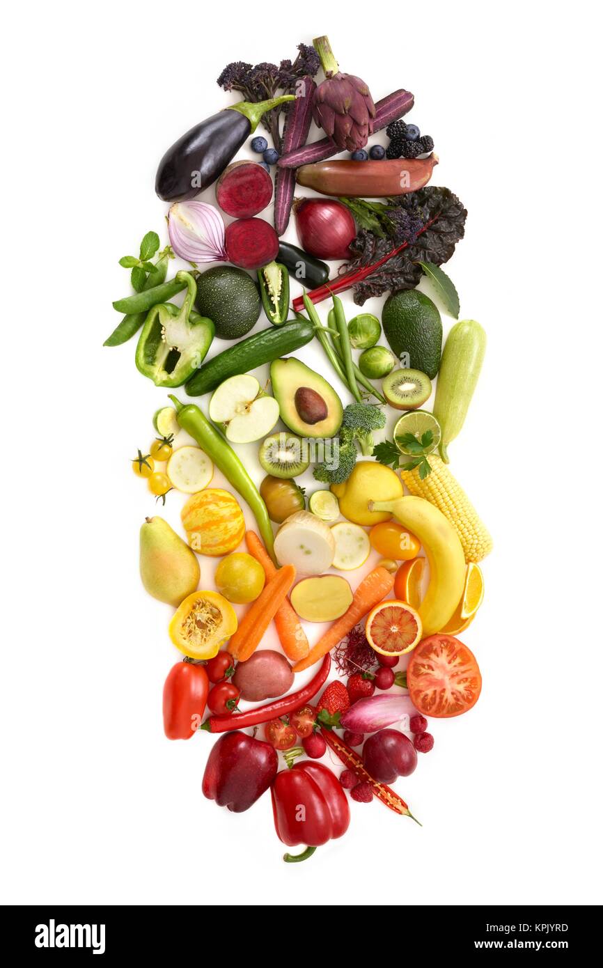 Colourful fresh produce against a white background Stock Photo - Alamy