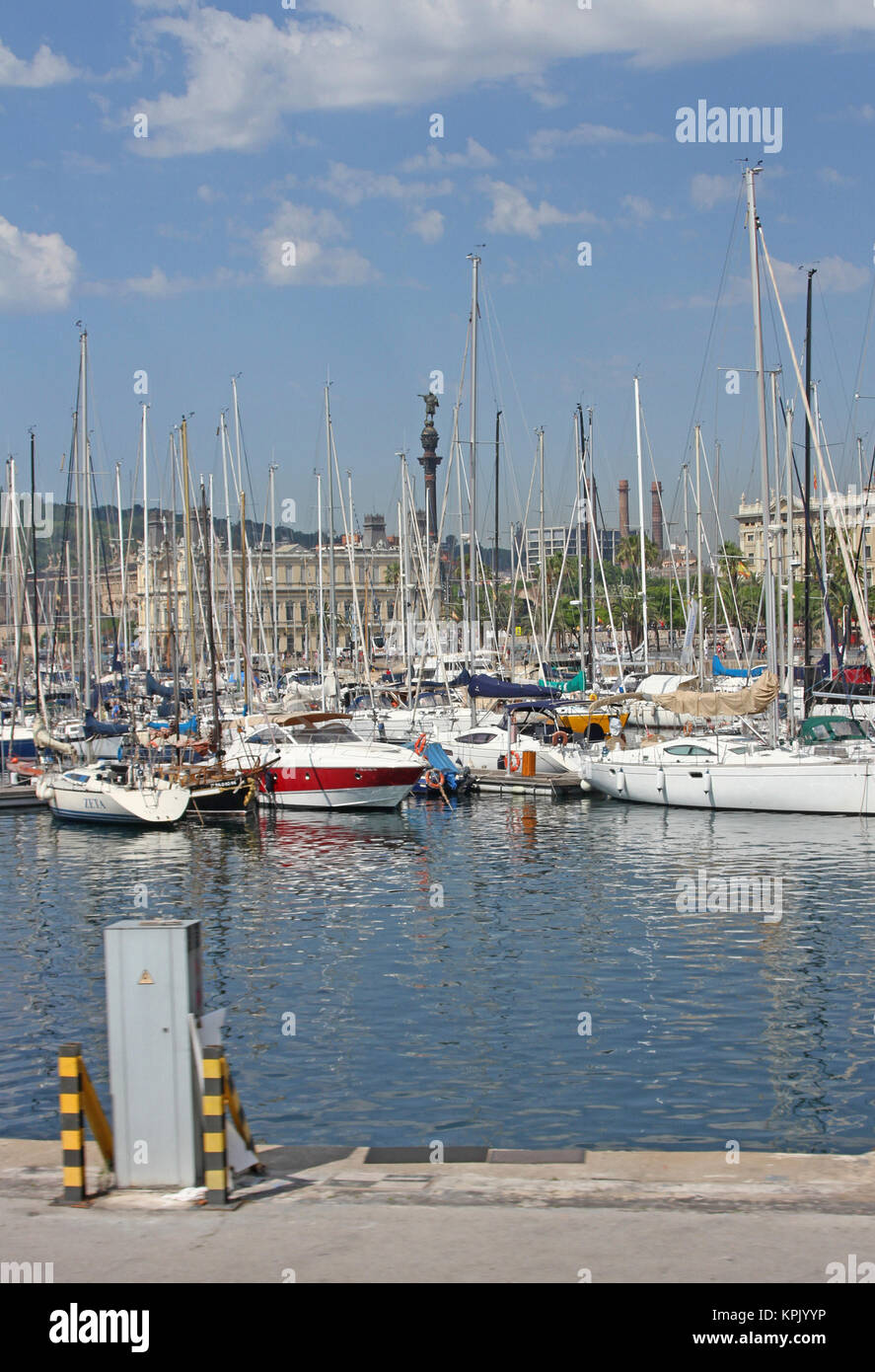 Port Vell harbour crowded with fishing boats, Barcelona; Spain Stock ...