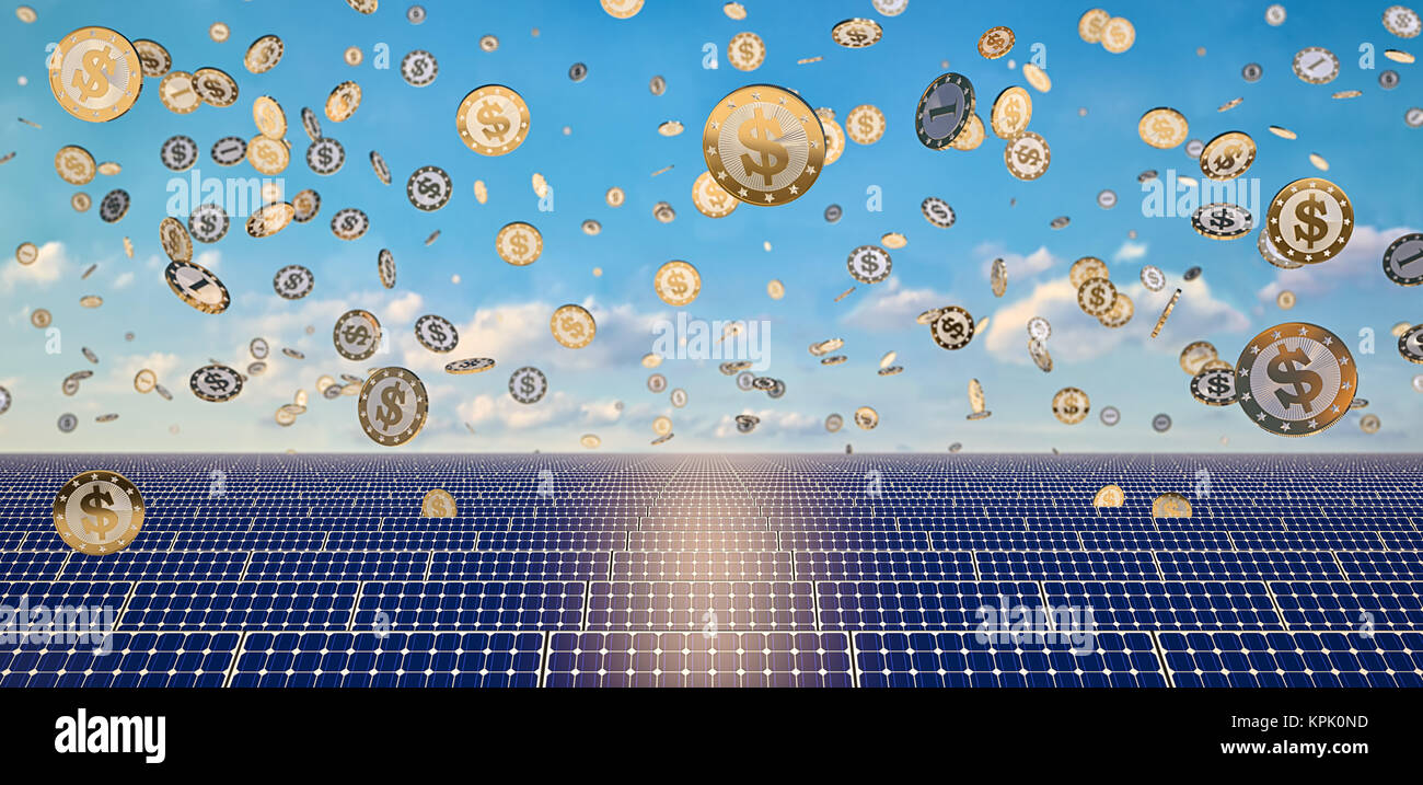Solar Panels - falling dollar coins Stock Photo - Alamy
