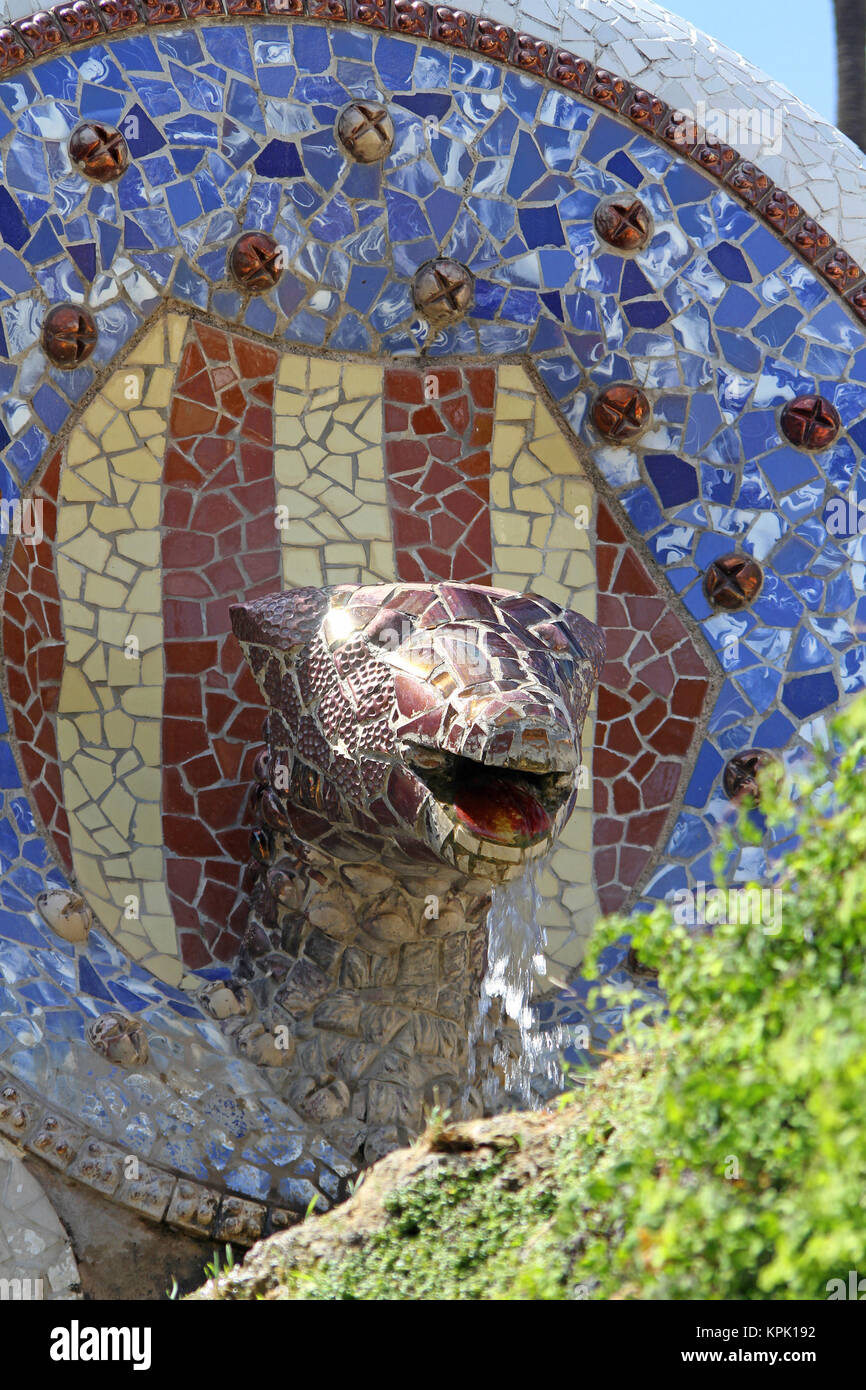 The famous Park Guell Dragon by Antoni Gaudi, Barcelona, Spain Stock ...