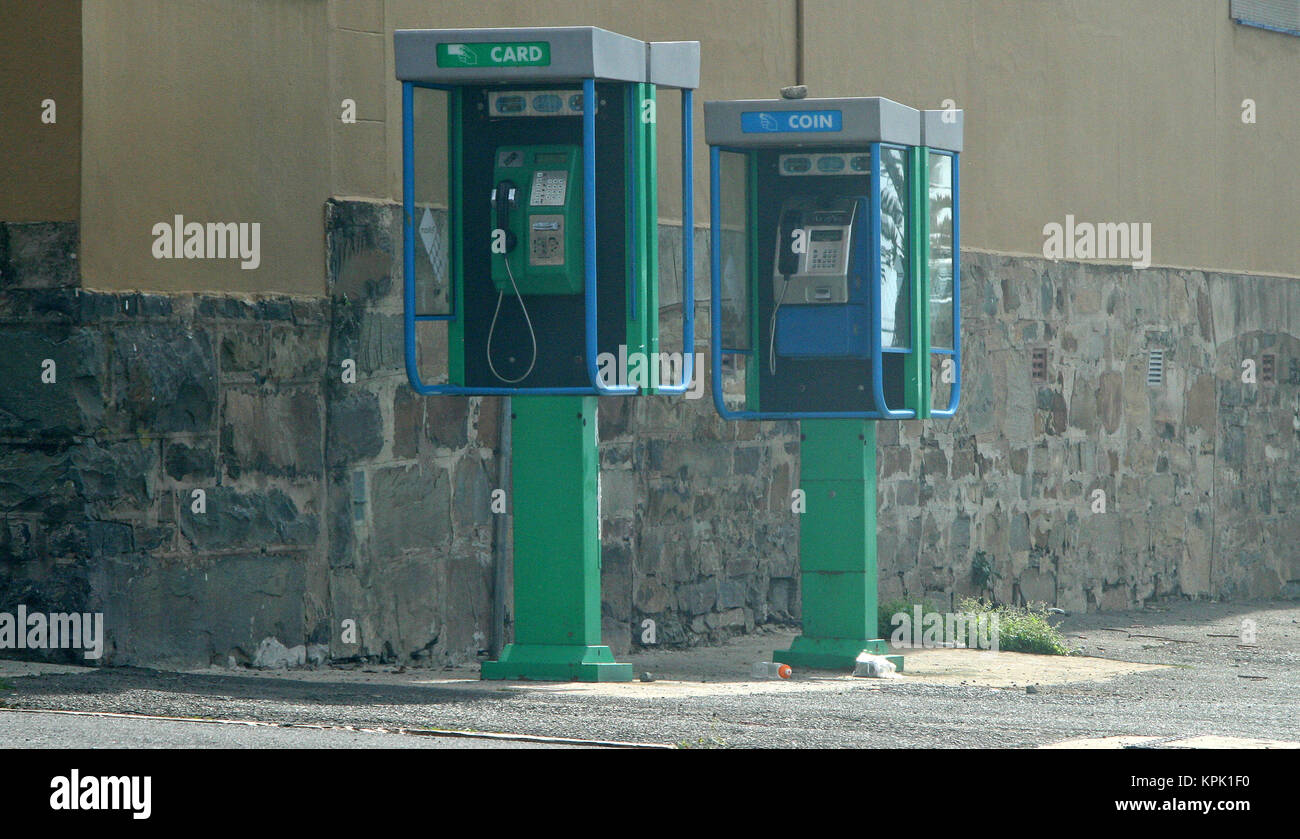 Card and coin telephone booths at East London post office, Eastern Cape ...