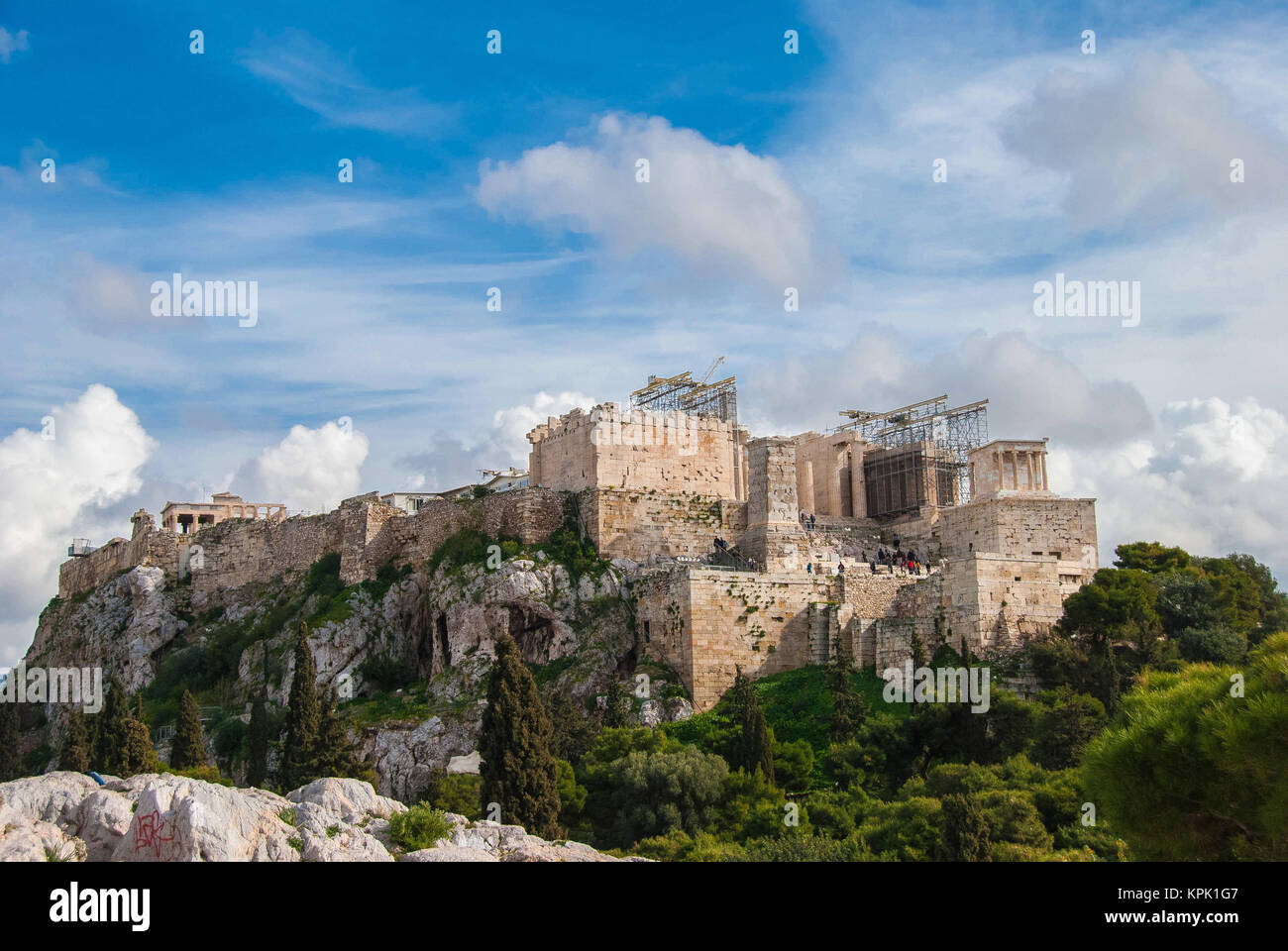 A picturesque cloudy scenery in Acropolis of Athens, Greece Stock Photo ...