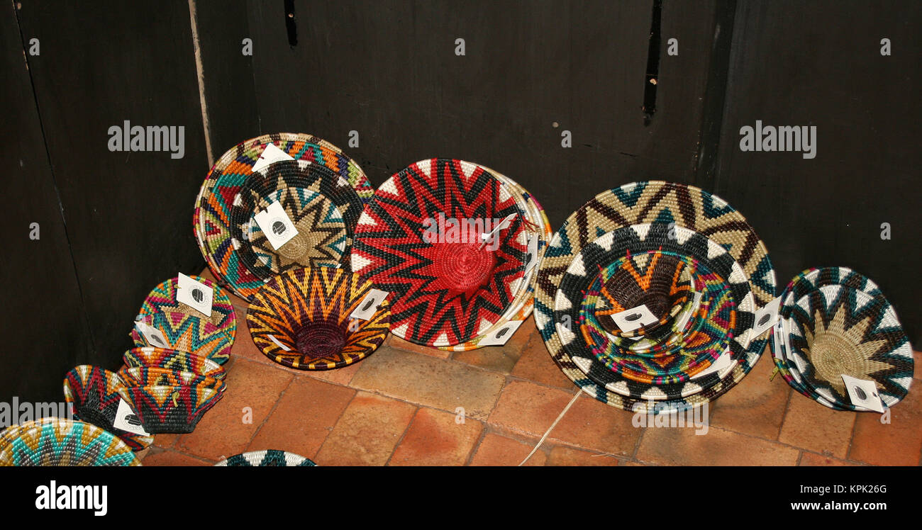 Woven basket souvenirs on display, Kingdom of Swaziland Stock Photo - Alamy