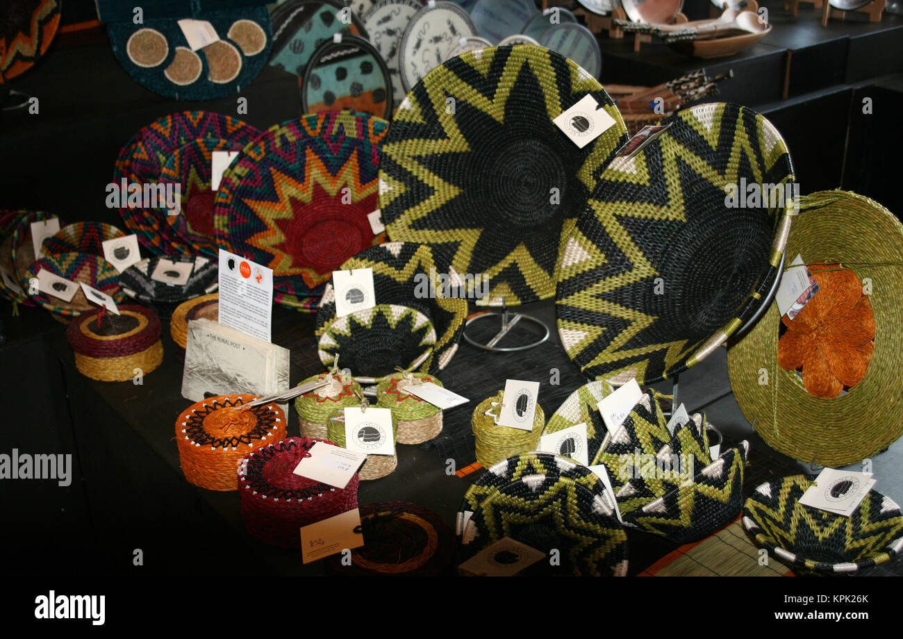 Woven basket souvenirs on display, Kingdom of Swaziland Stock Photo - Alamy