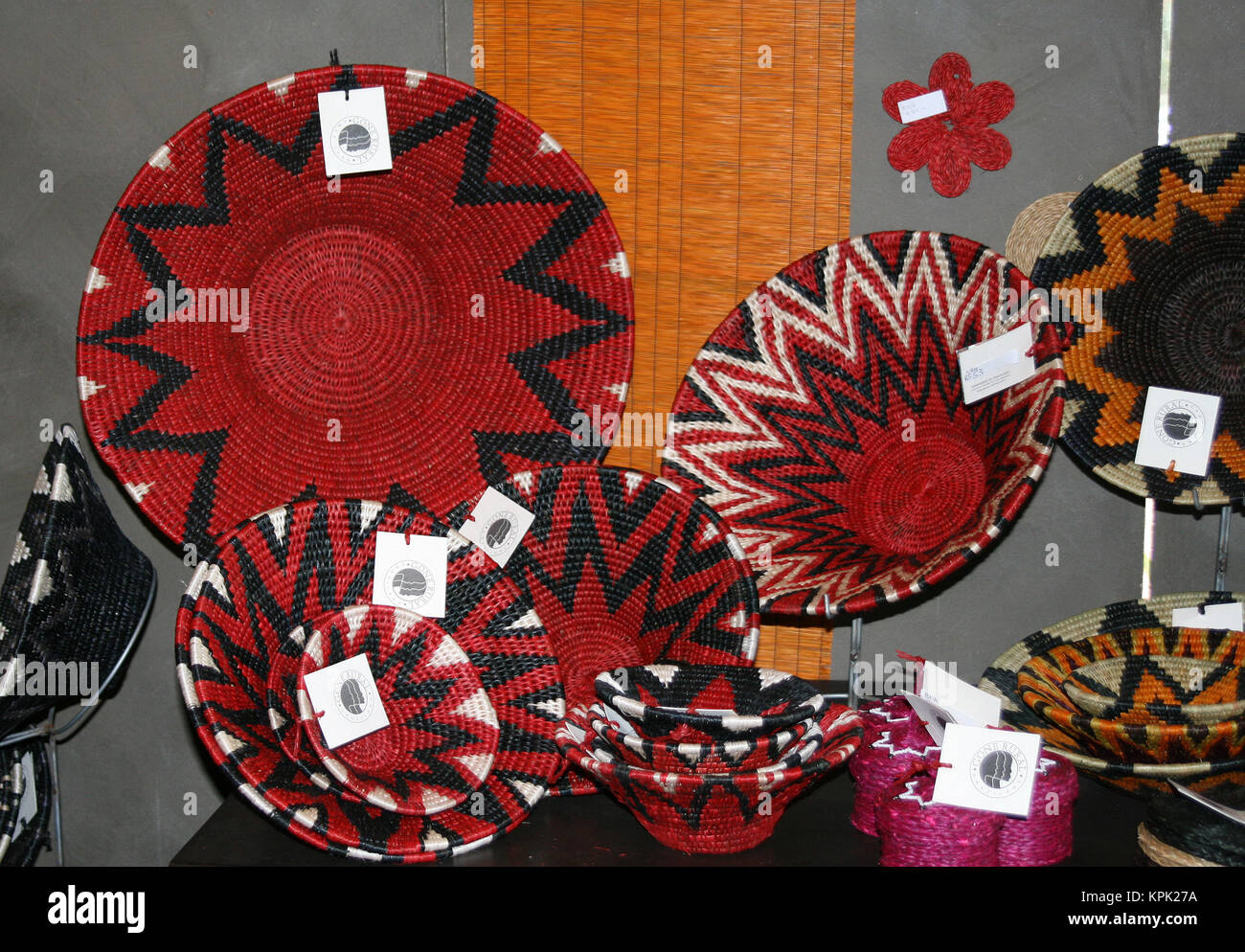 Woven basket souvenirs on display, Kingdom of Swaziland Stock Photo - Alamy