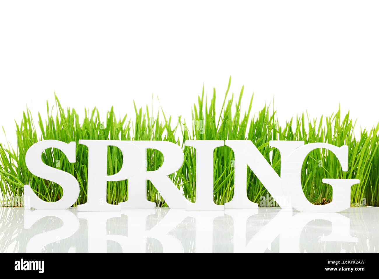 Word "Spring" with fresh grass isolated on white Stock Photo - Alamy
