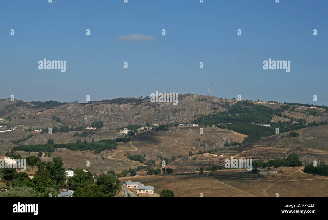 Random hill, bushy with houses and trees, Kingdom of Swaziland Stock ...