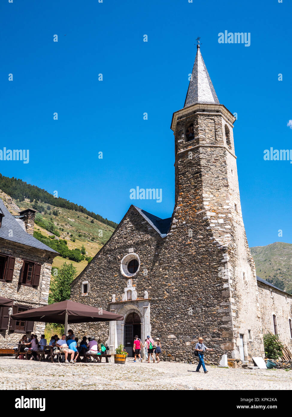 Baqueira, Spain - August 13, 2016. Tourists visiting the Montgarri ...