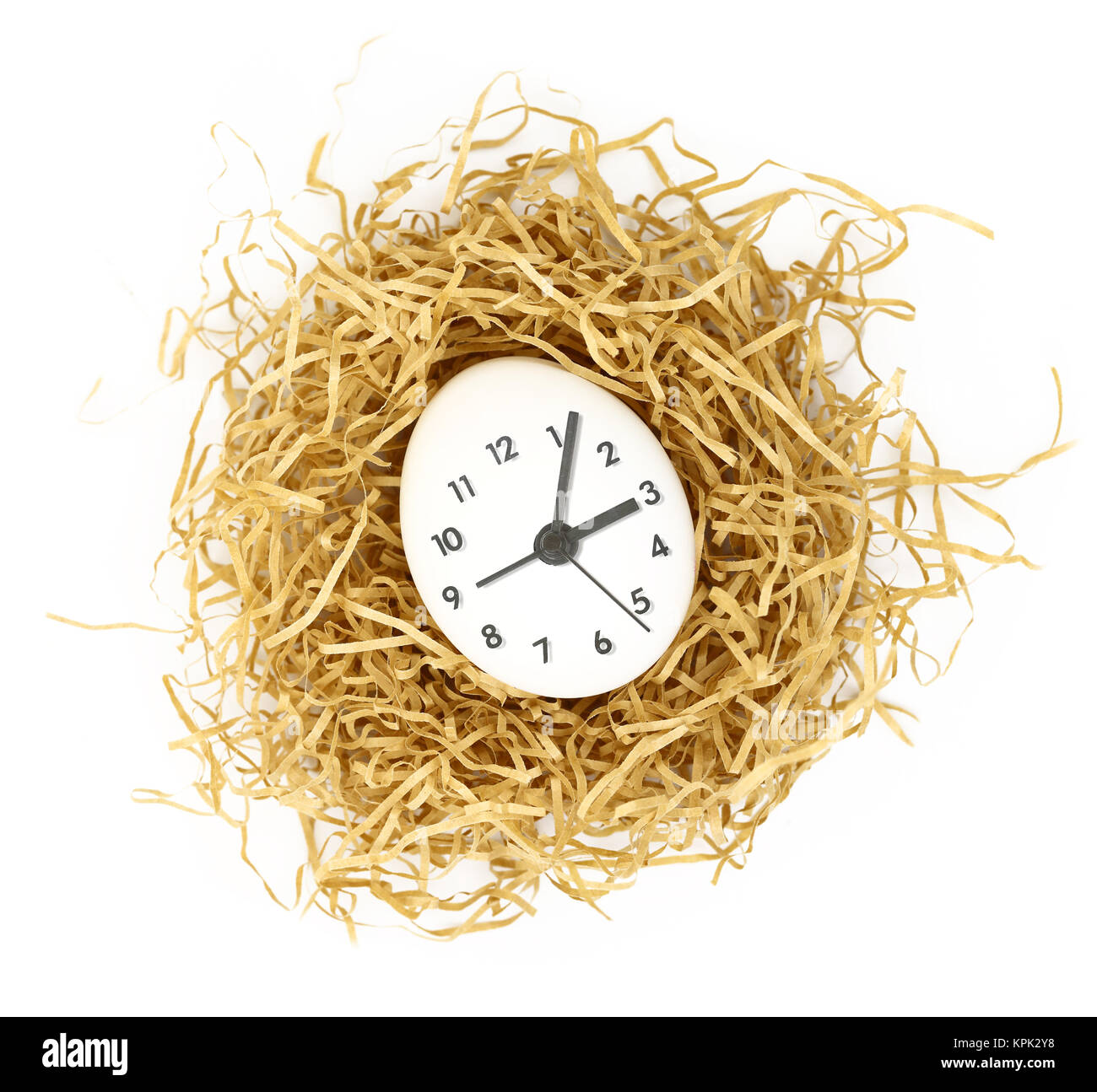 Clock dial on white egg inside nest isolated Stock Photo - Alamy