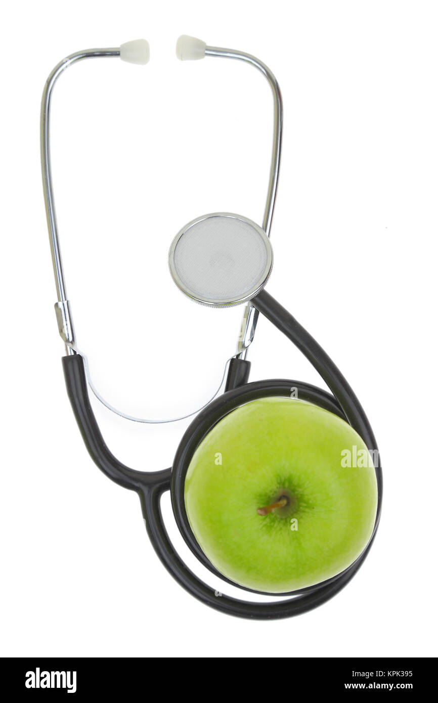 Stethoscope with green apple isolated on white Stock Photo - Alamy