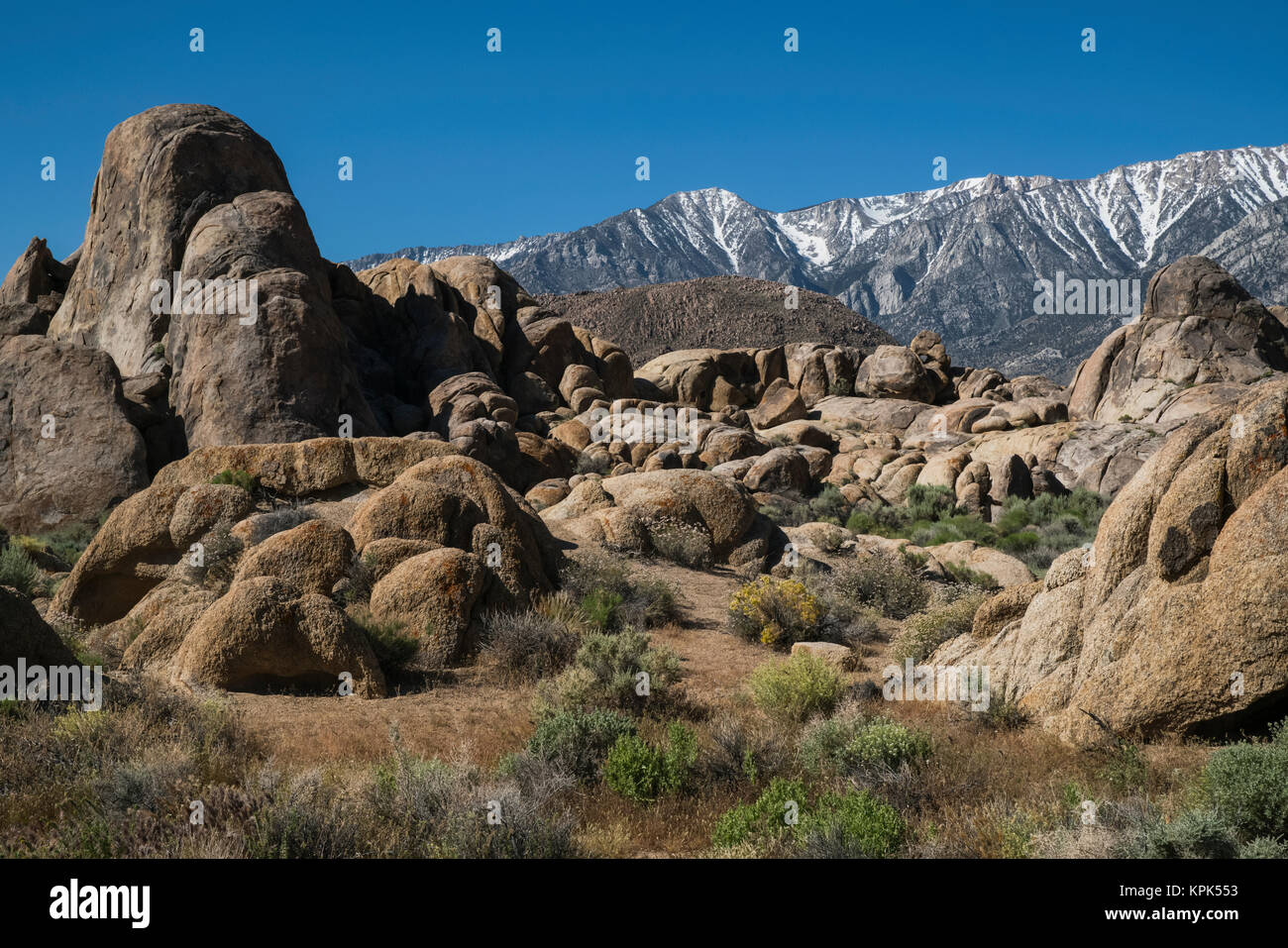Rock formations in the Alabama Hills with blue sky; California, United ...