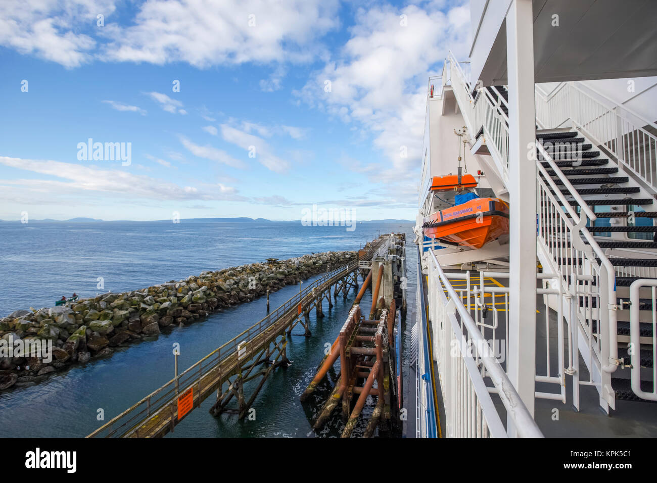 Looking over the railing of the passenger deck on BC ferries as the ...