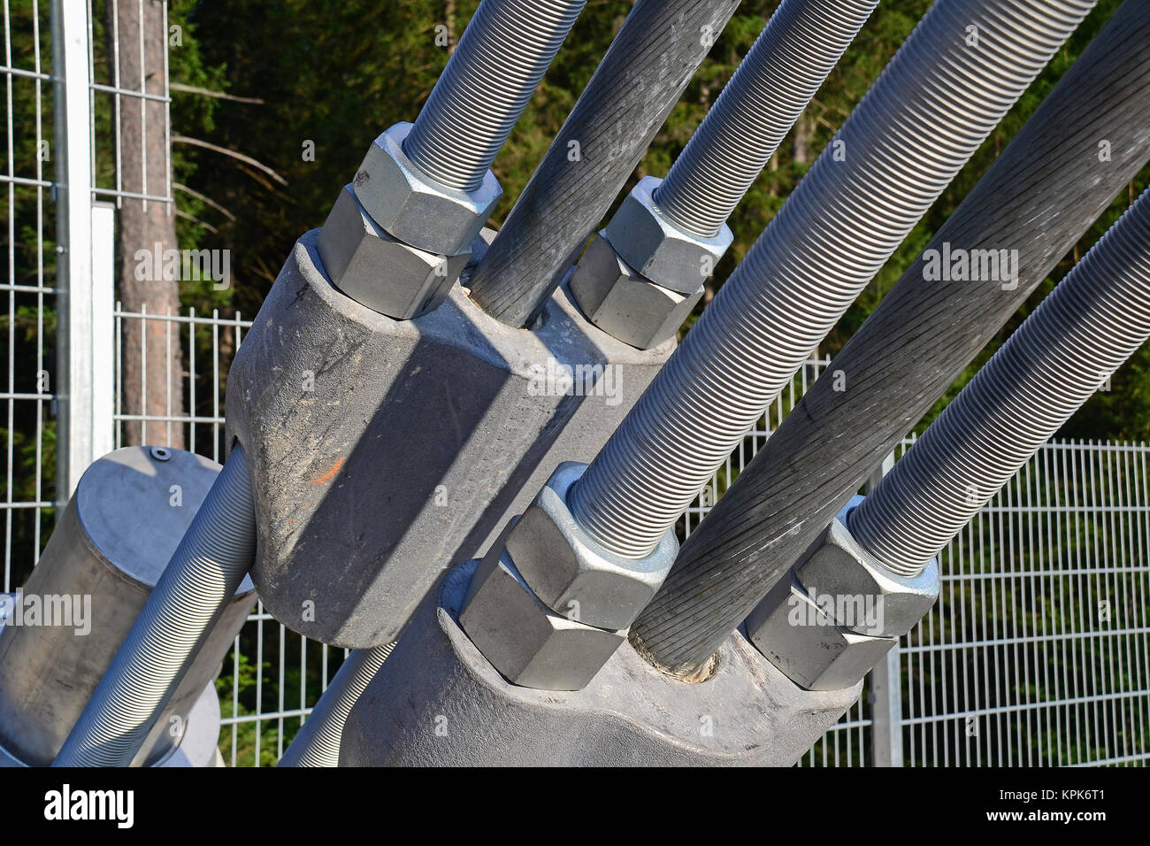Wire and metal parts of the footbridge in Austria Stock Photo - Alamy