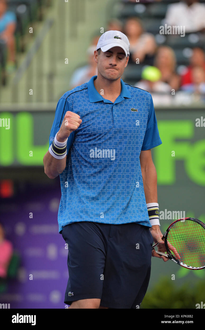 KEY BISCAYNE, FL - MARCH 22: John Isner of the USA defeats Donald Young ...