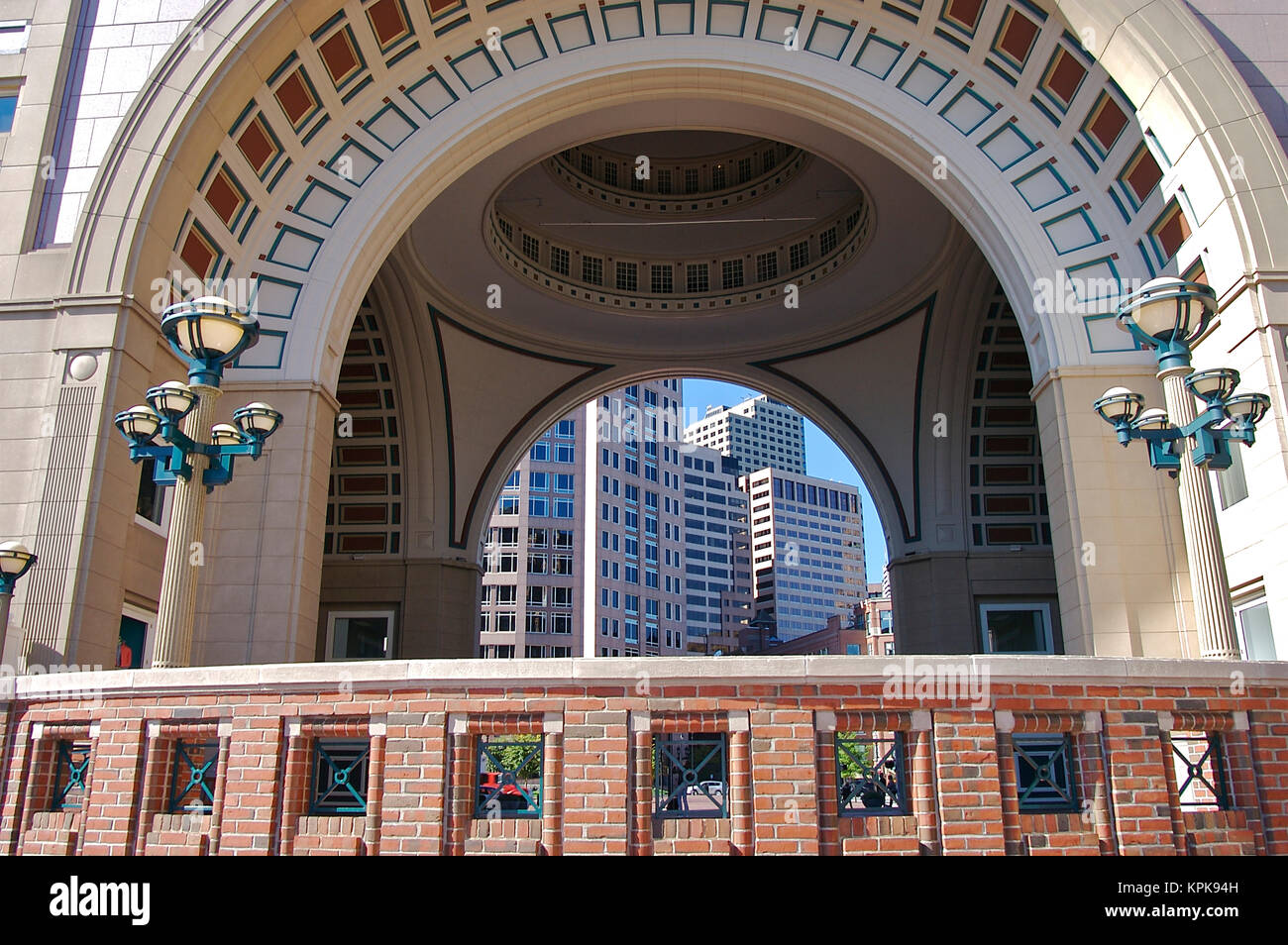 USA, Massachusetts, Boston. Looking through the domed arches of the ...
