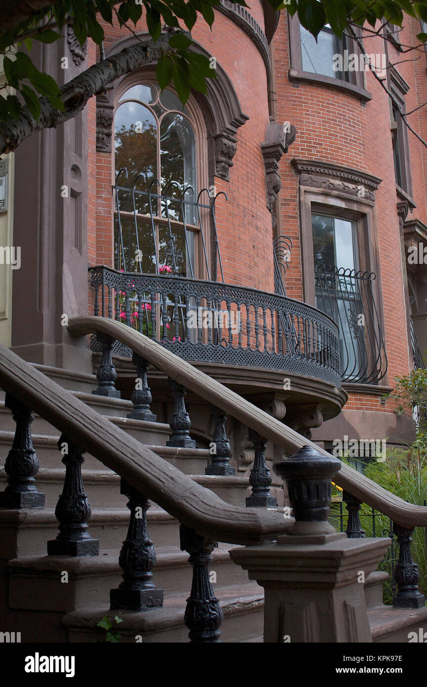 USA, Massachusetts, Boston. Steps leading to a brick home in the ...