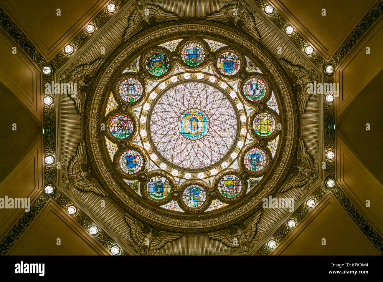 USA, Massachusetts, Boston, Massachusetts State House, rotunda ceiling ...
