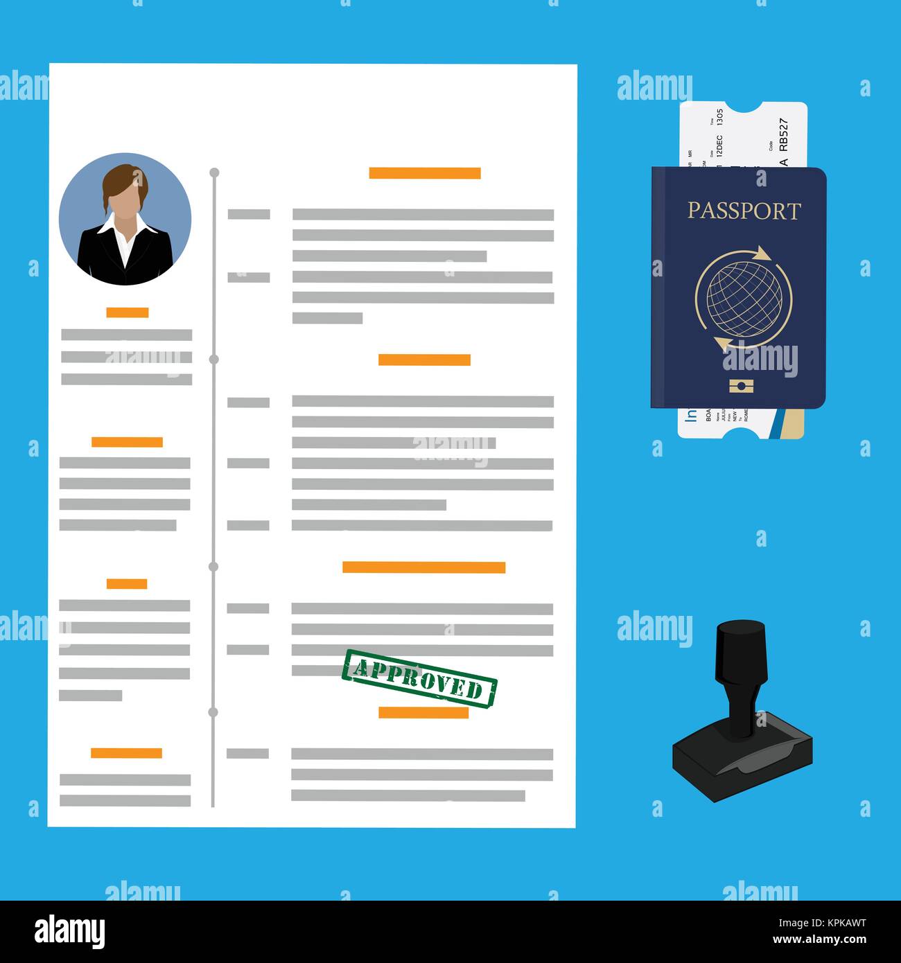 Vector illustration visa stamping approved. Passport or visa ...