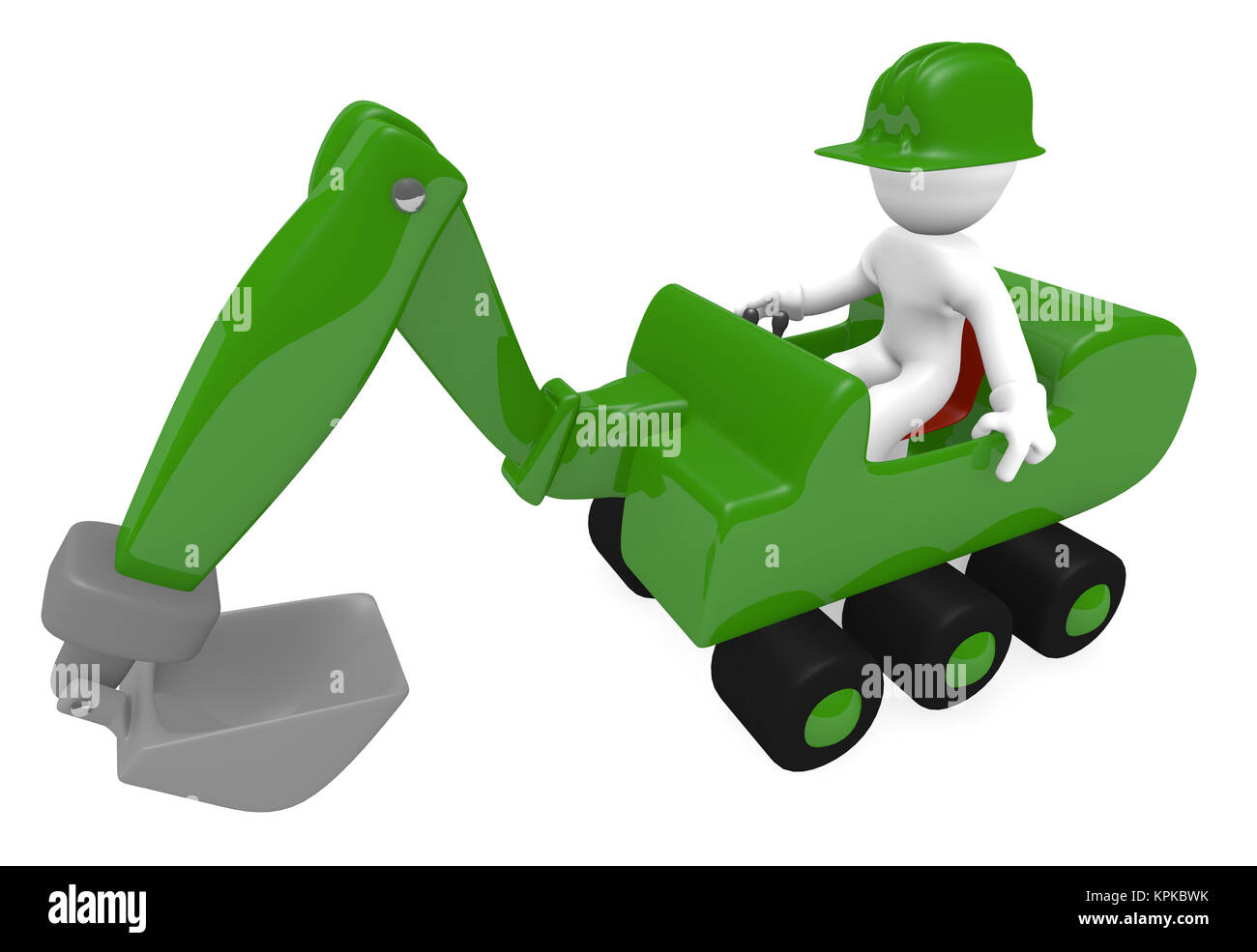 Green digger with construction worker on a white background Stock Photo ...