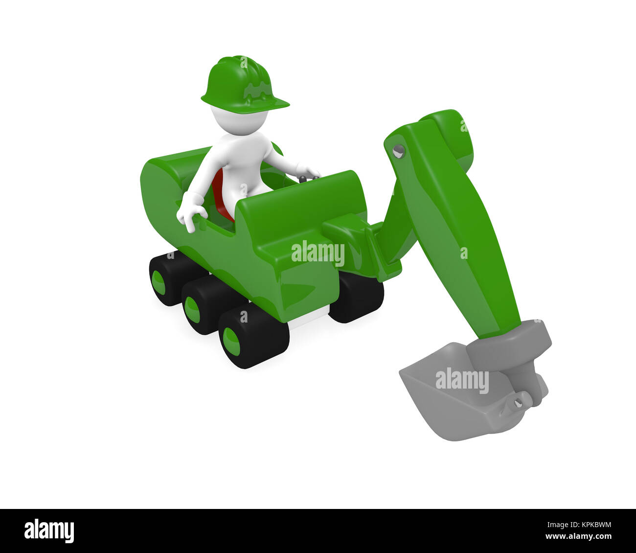 Green digger with construction worker on a white background Stock Photo ...