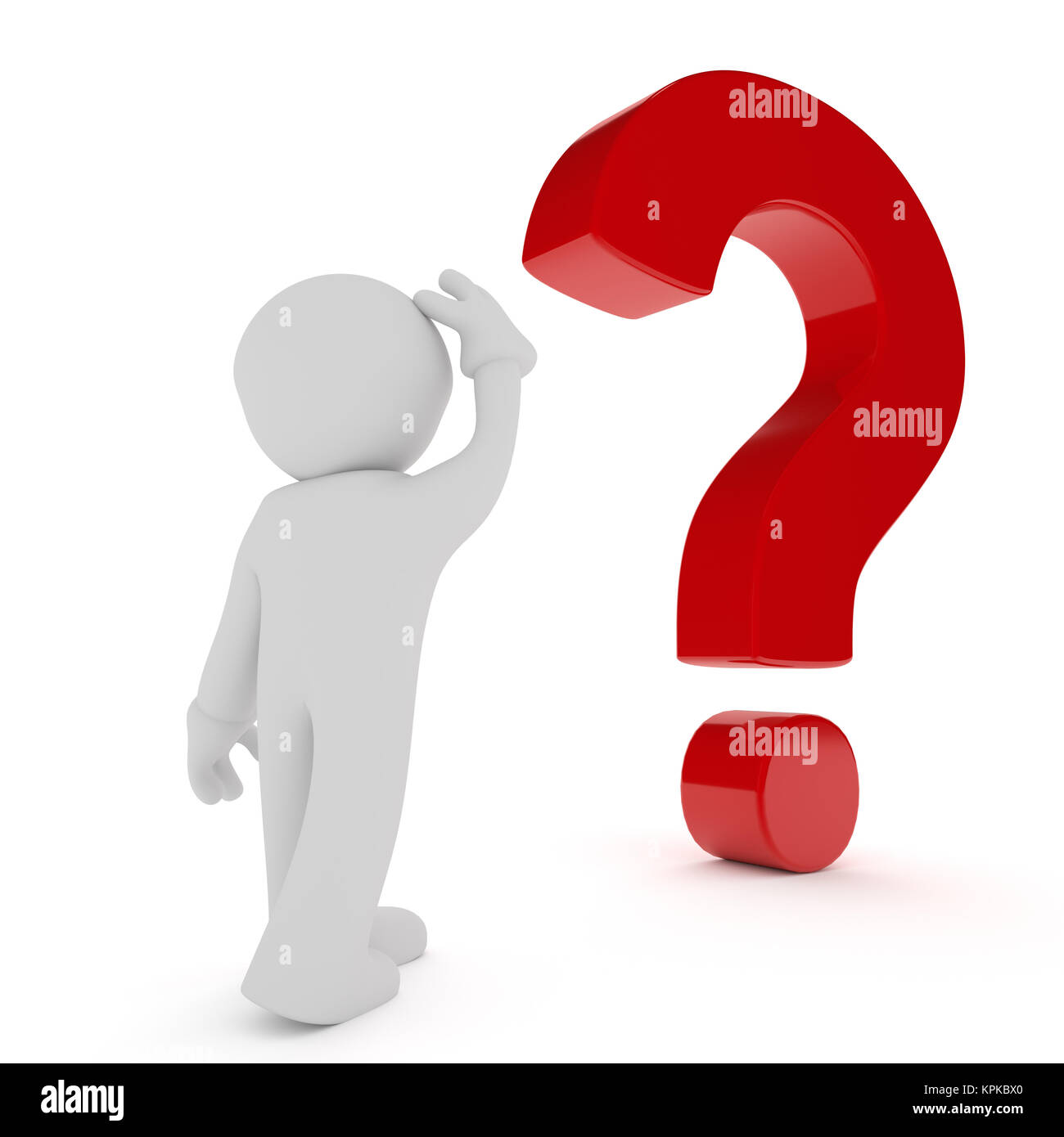 3d man with a big red question mark on a white background Stock Photo ...