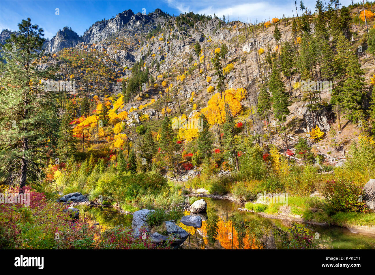 Fall Yellow Red Green Colors Reflection Wenatchee River Reflections ...
