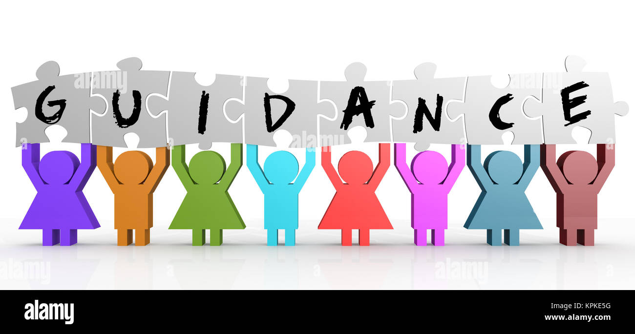 Puppet hold puzzle with guidance word on it Stock Photo - Alamy