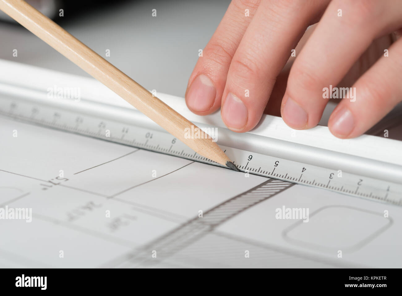 Businesswoman Hand Drawing Blueprint Stock Photo - Alamy