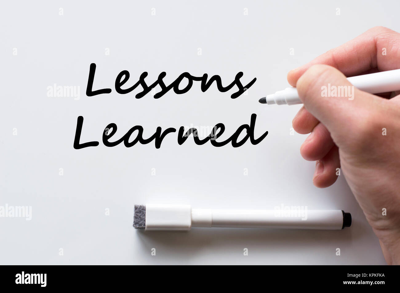 Lessons learned written on whiteboard Stock Photo - Alamy