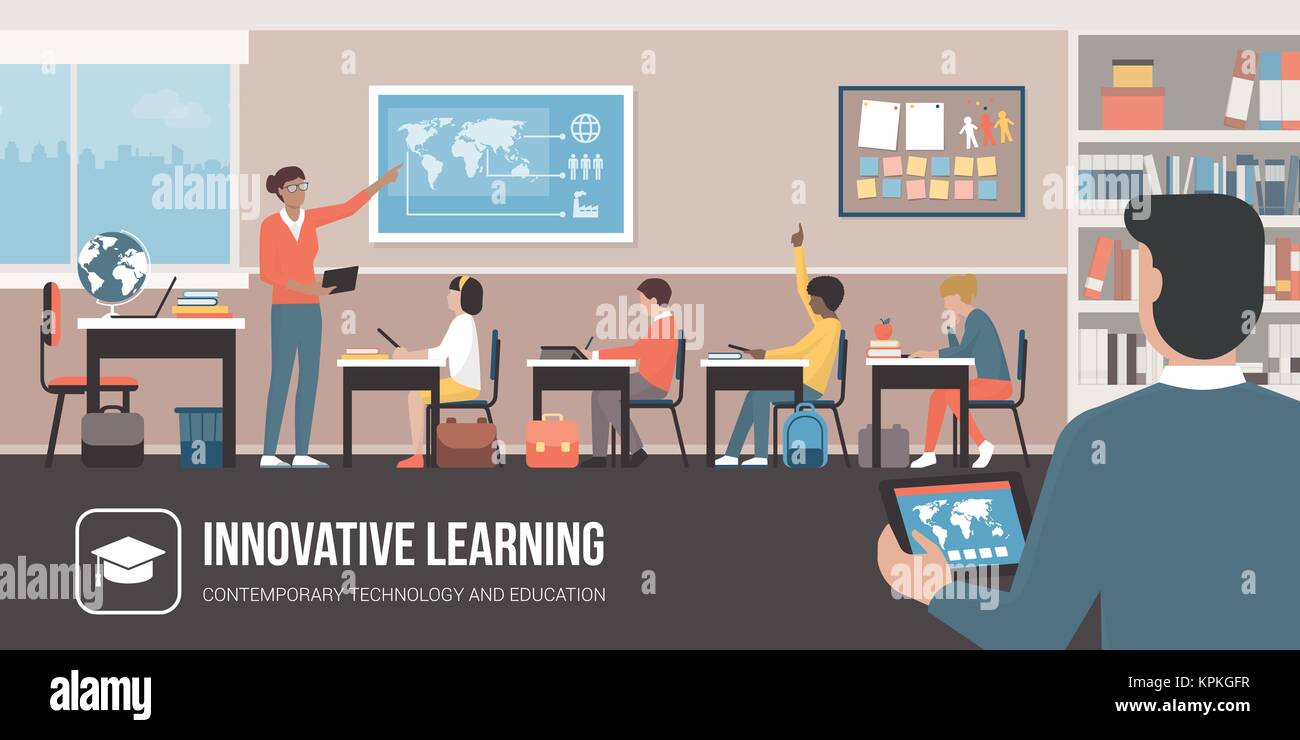 Teacher using whiteboard Stock Vector Images - Alamy