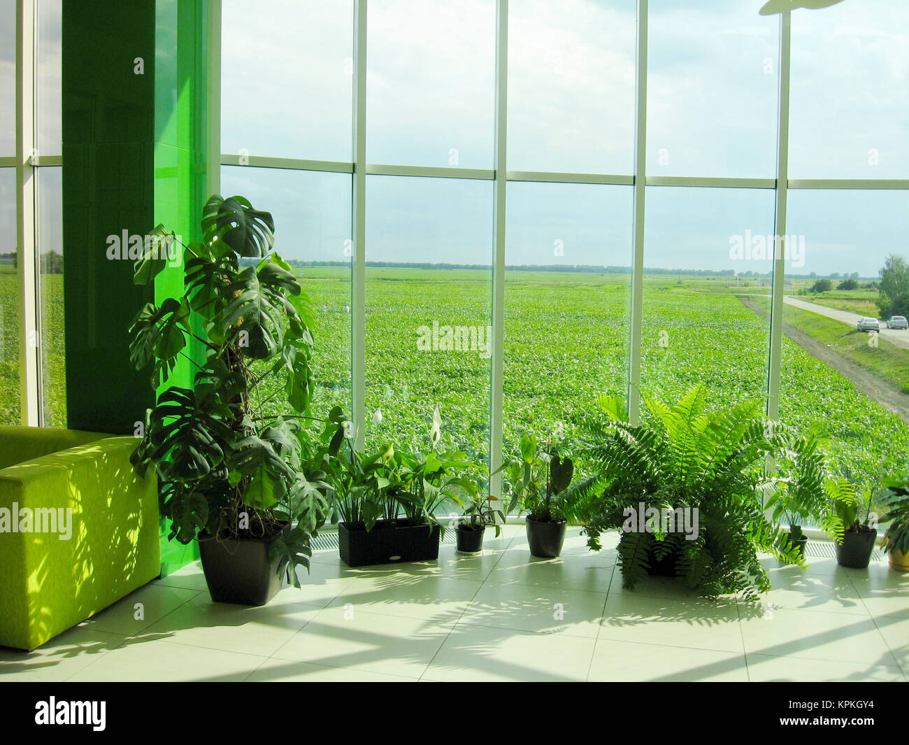 office window with a view of agricultural field Stock Photo - Alamy