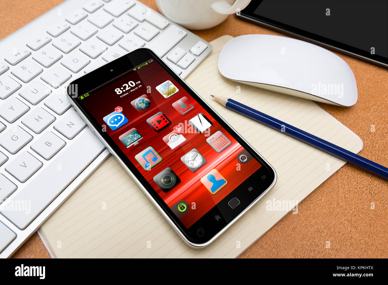 Workplace with mobile phone Stock Photo - Alamy