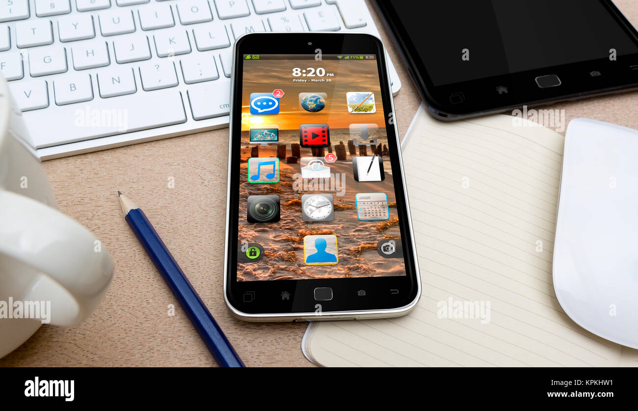 Workplace with mobile phone Stock Photo - Alamy