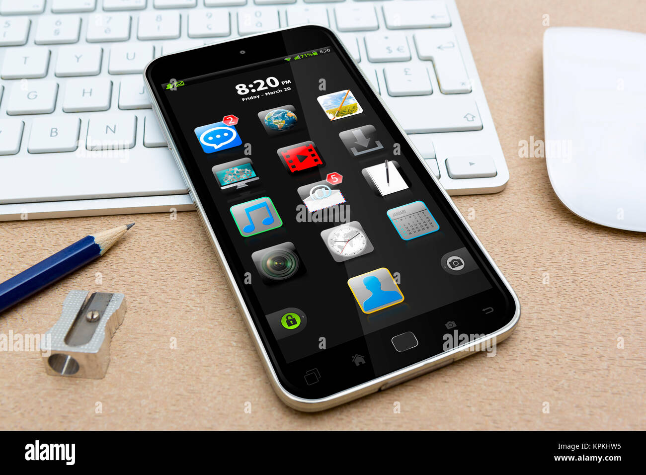 Workplace with mobile phone Stock Photo - Alamy